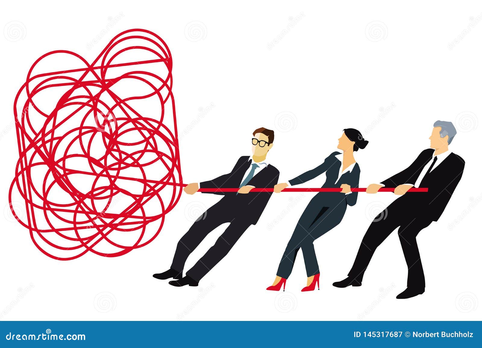 People Pull Rope To Prevent The Earth From Falling Into A Pit. Cartoon ...