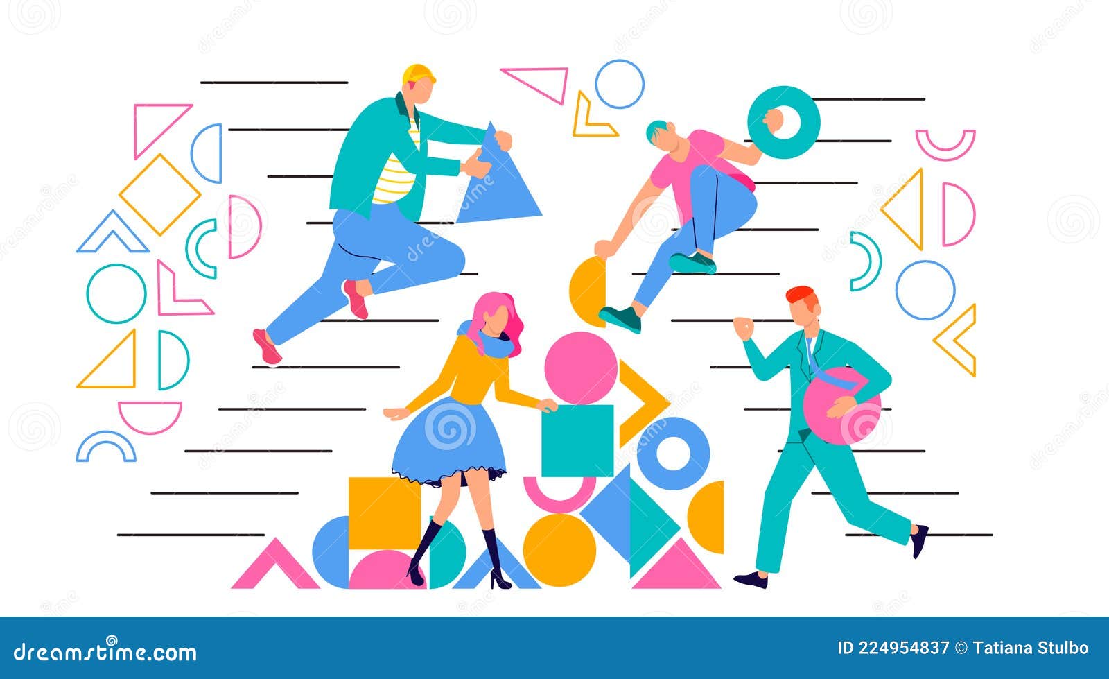 People with Puzzle Jigsaw Pieces Solving Problem Stock Illustration ...