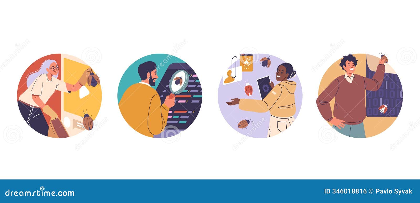 People QA Engineers, Website Developers Cartoon Characters Engaged In ...