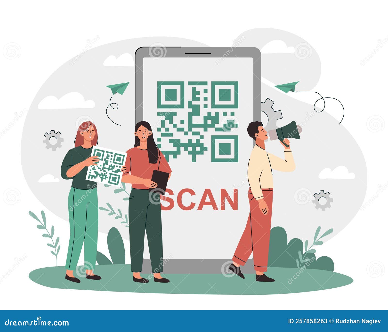 People with QR Code stock vector. Illustration of control - 257858263