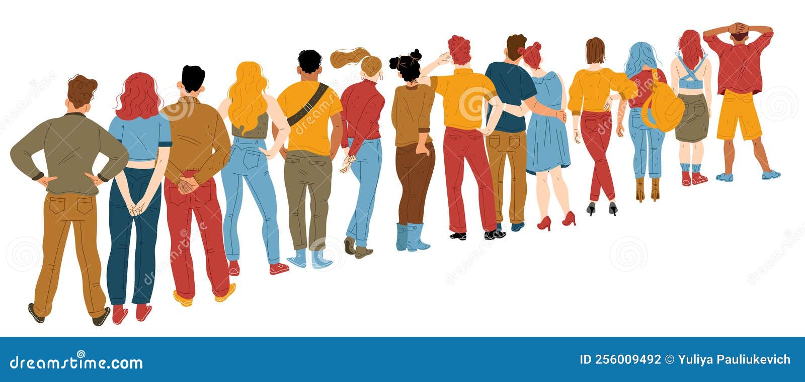 People Queue from Behind, Characters Stand in Line Stock Illustration ... People Queue from Behind, Characters Stand in Line Stock Illustration ...