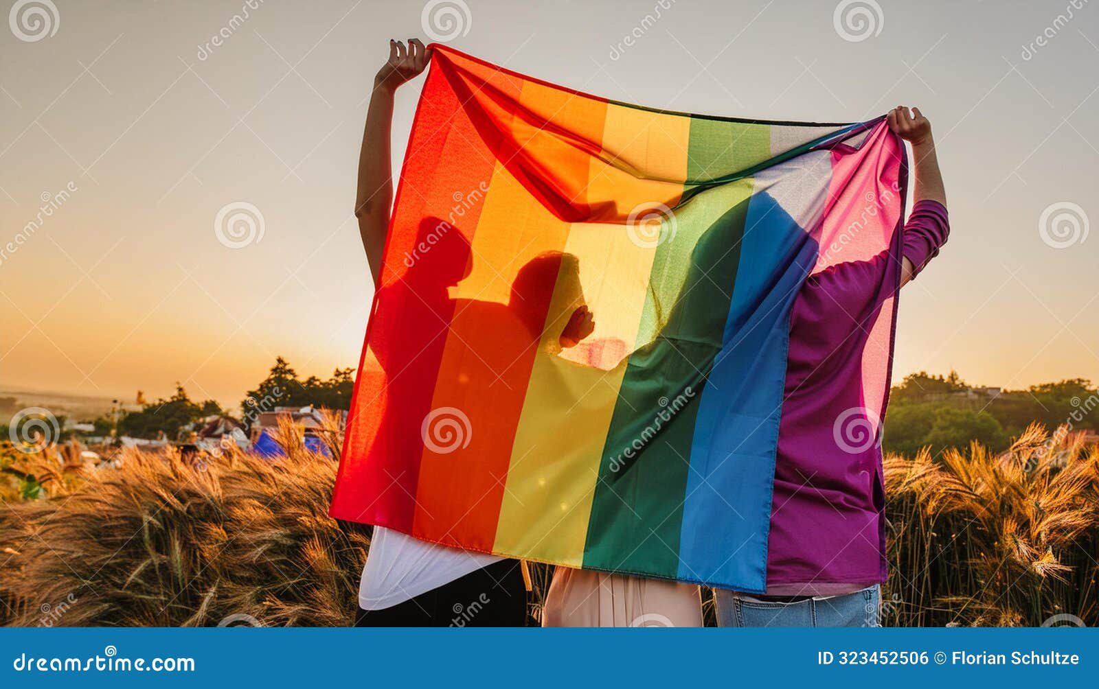 People with Rainbow Flag on Pride Parade Stock Illustration ...