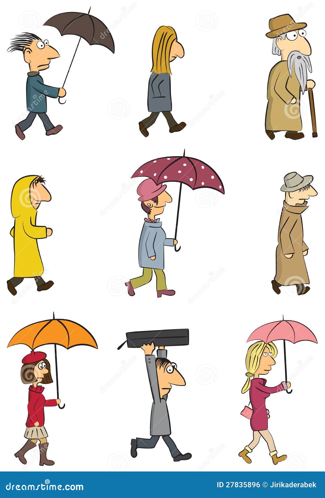 Wet People At Rainy Day Landing Page Template Set. Happy Drenched ...