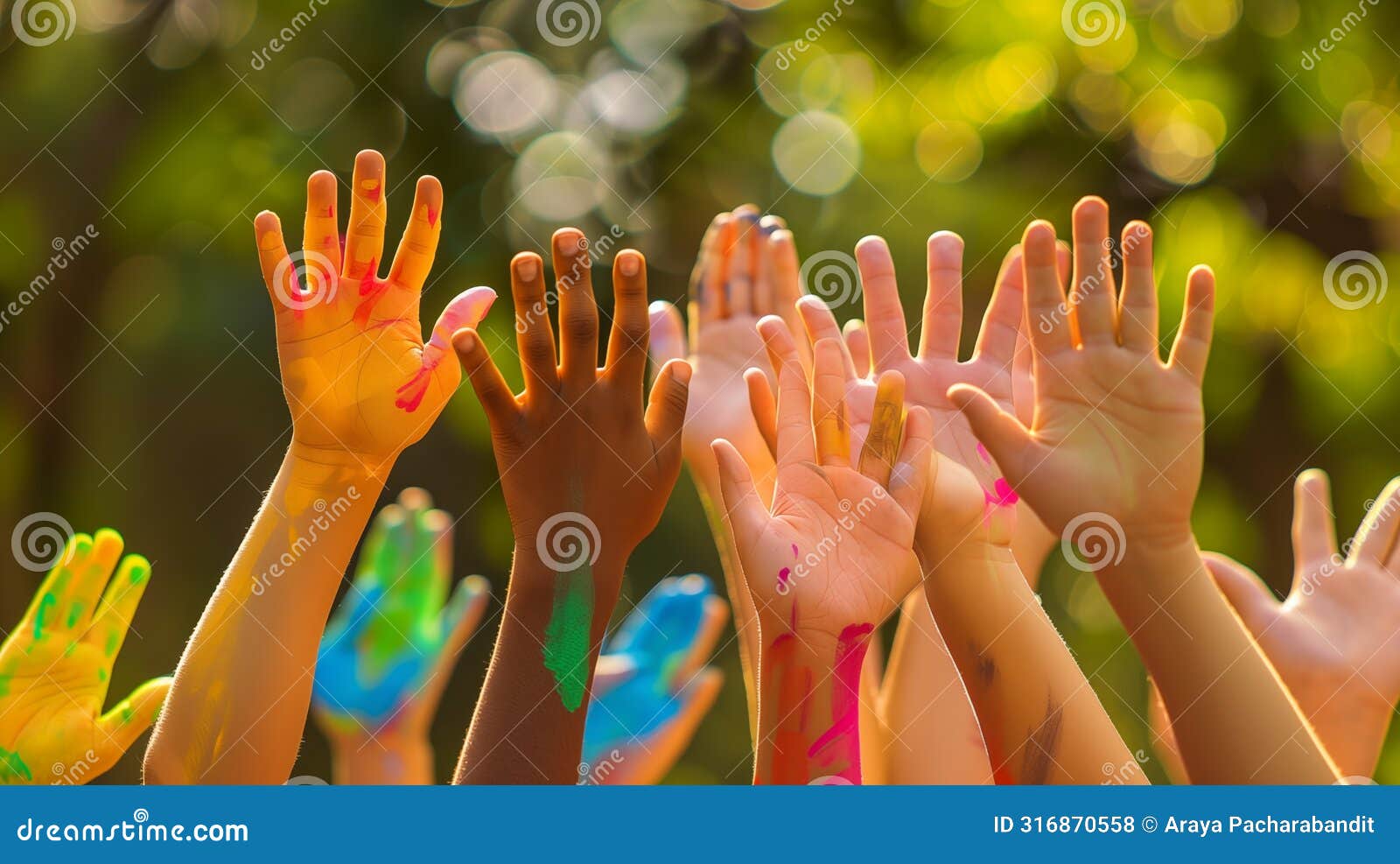 People Raise Multicolored Hands, Symbolizing Unity in Diversity, AI ...