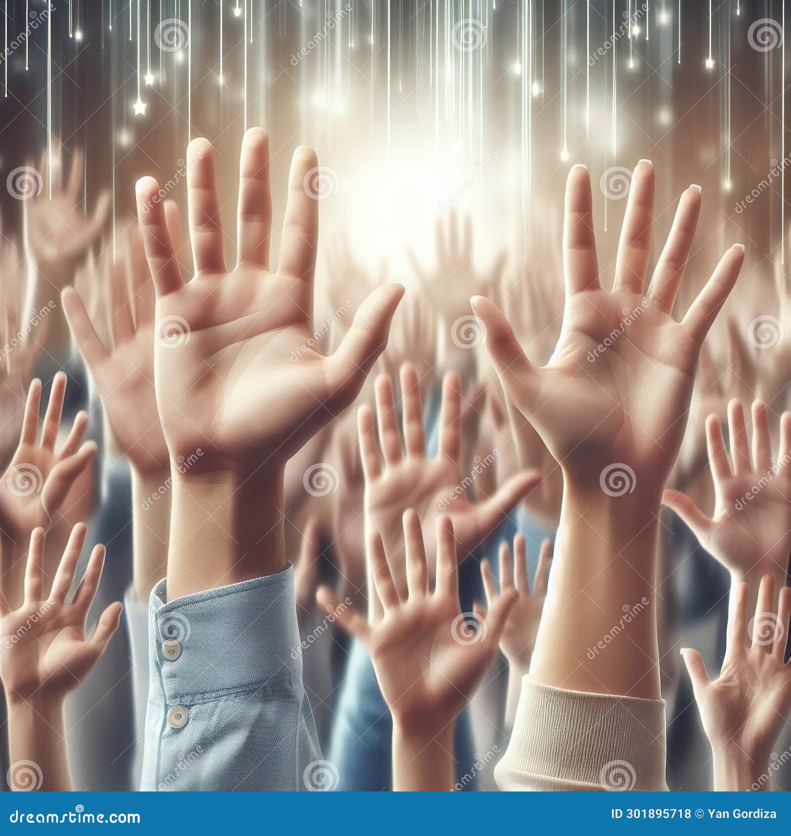 People Raised Their Hands Up. Generative AI Stock Photo - Image of ...