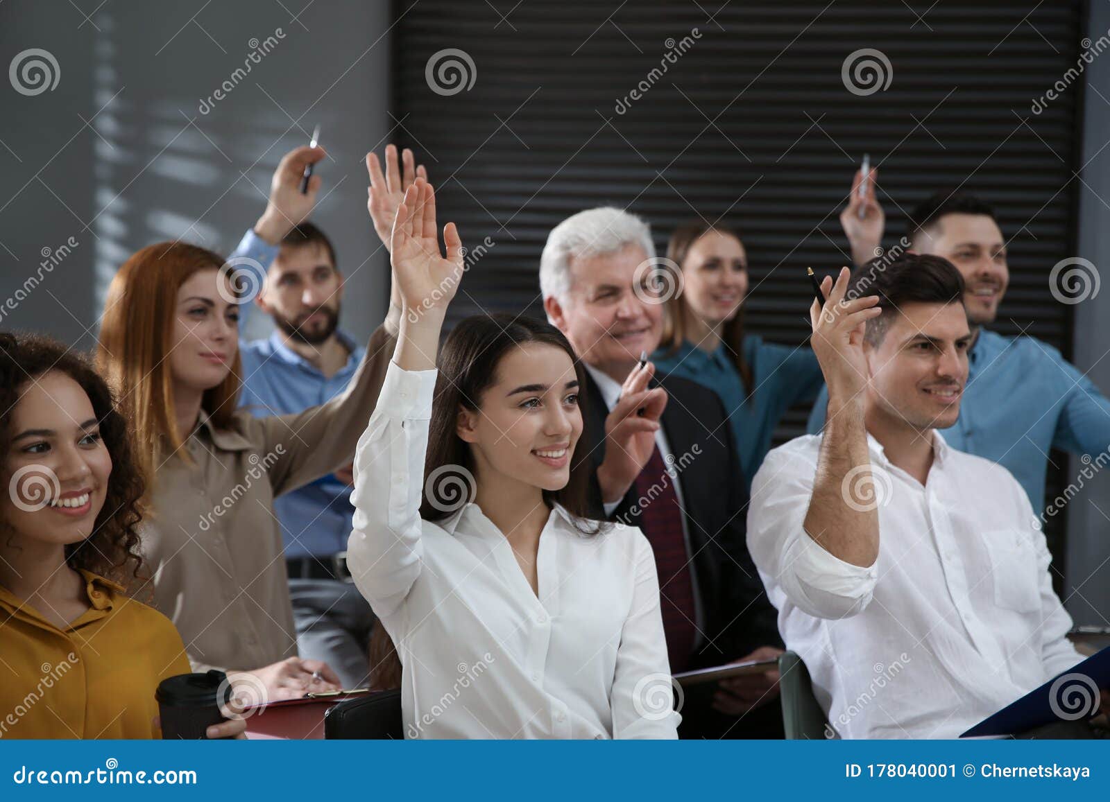 People Raising Hands To Ask Questions at Seminar Stock Image - Image of ...