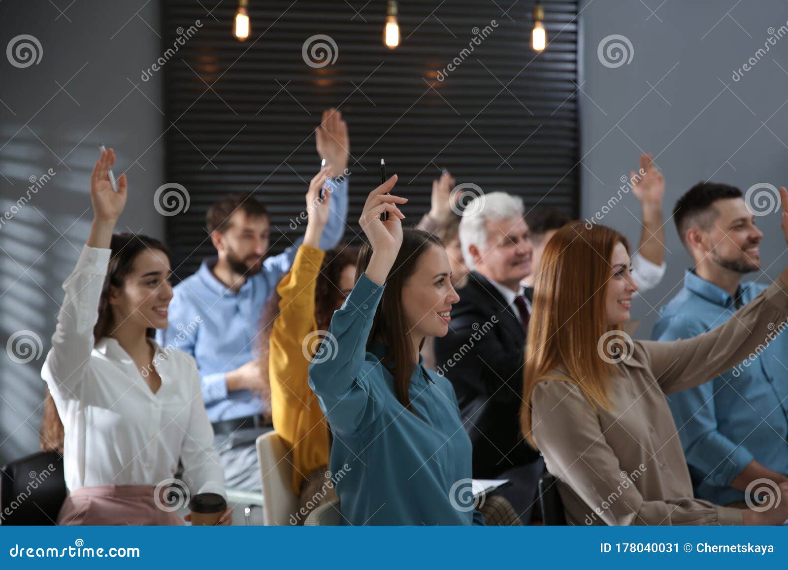 People Raising Hands To Ask Questions at Seminar Stock Image - Image of ...