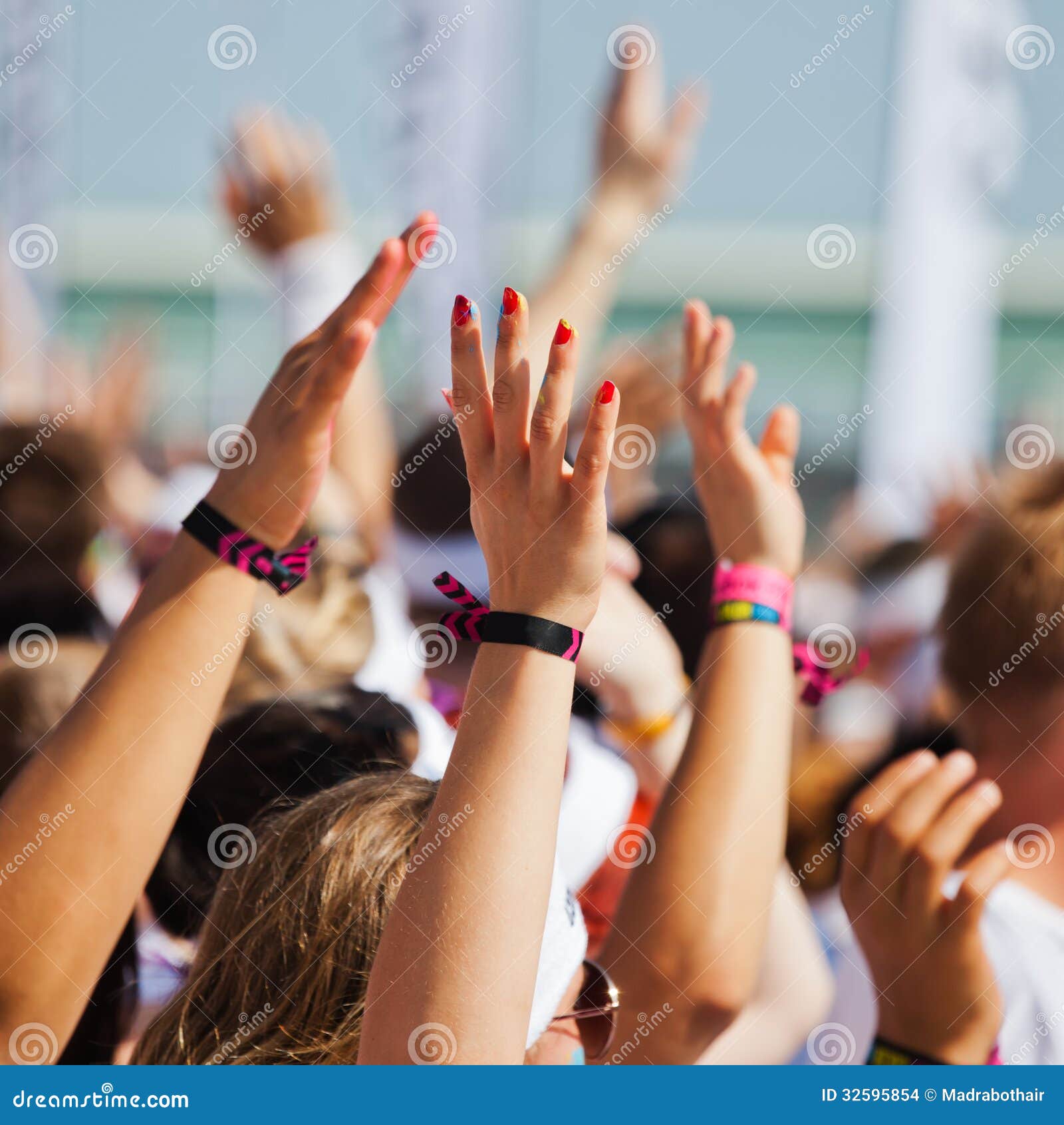 People raising their hands stock photo. Image of crowd - 32595854