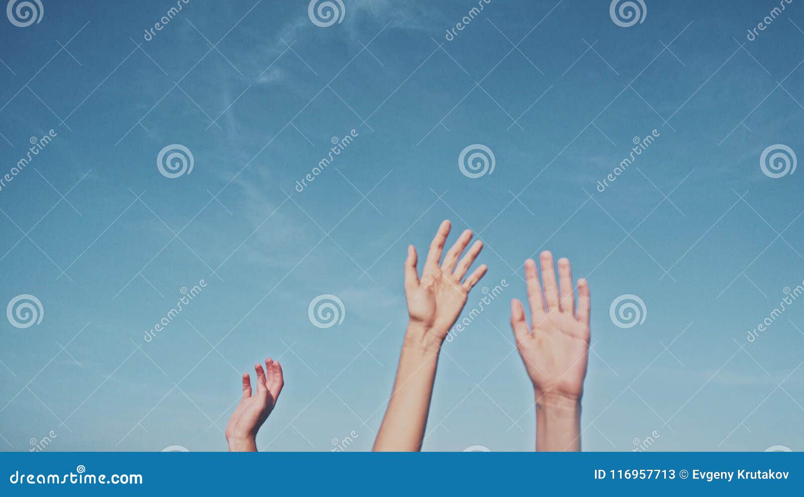 People Rasing Hands on Blue Sky Background. Voting, Democracy or ...