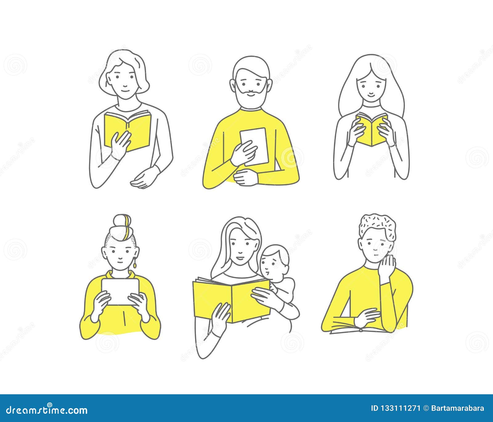 People Read, Students with Books Stock Vector - Illustration of line ...