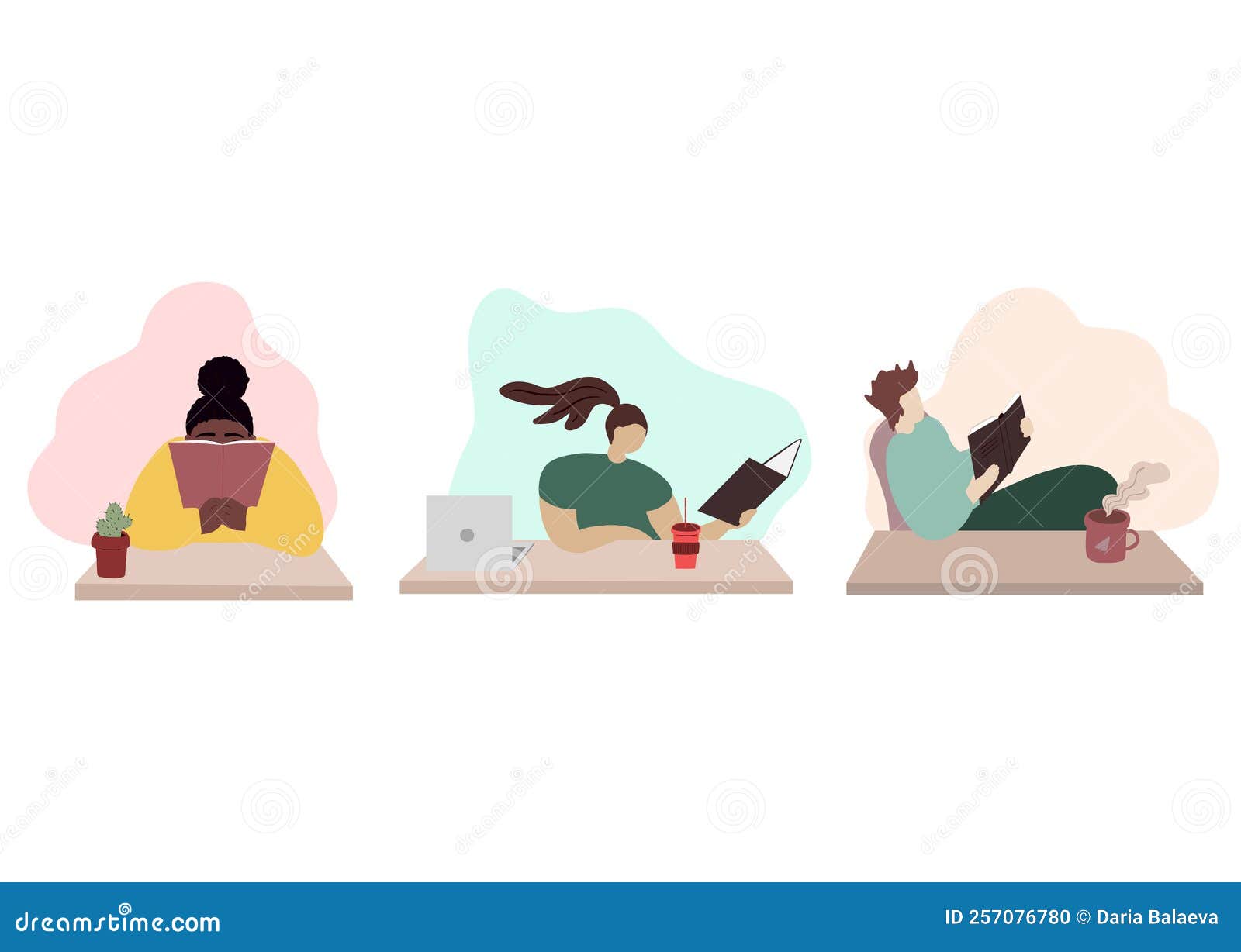 People Reading a Book Sitting in the Chairs at the Table Stock Vector ...