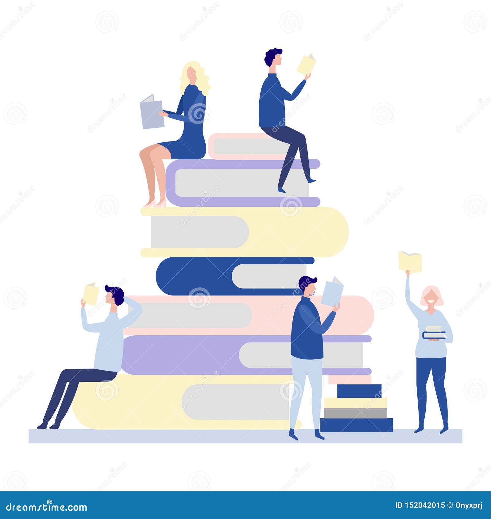 People Reading Paper Books Vector Illustration Isolated on White ...