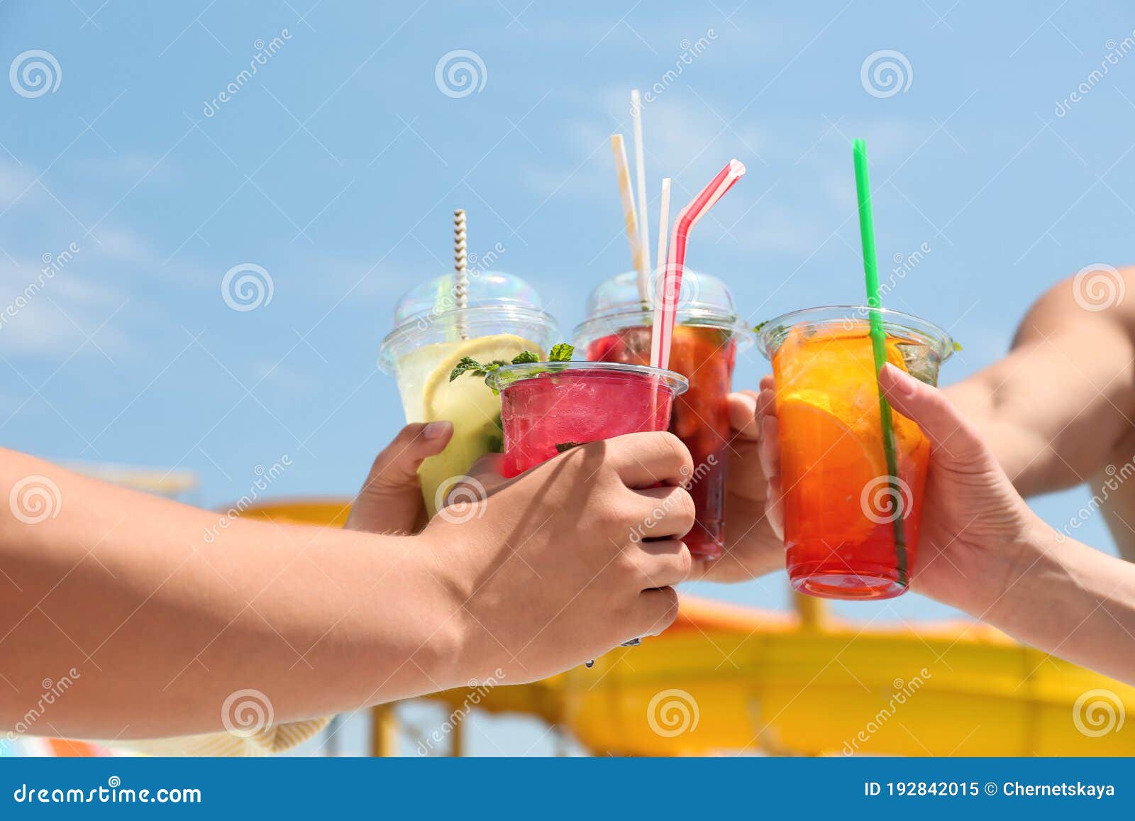 People with Refreshing Drinks in Water Park Stock Image - Image of ...