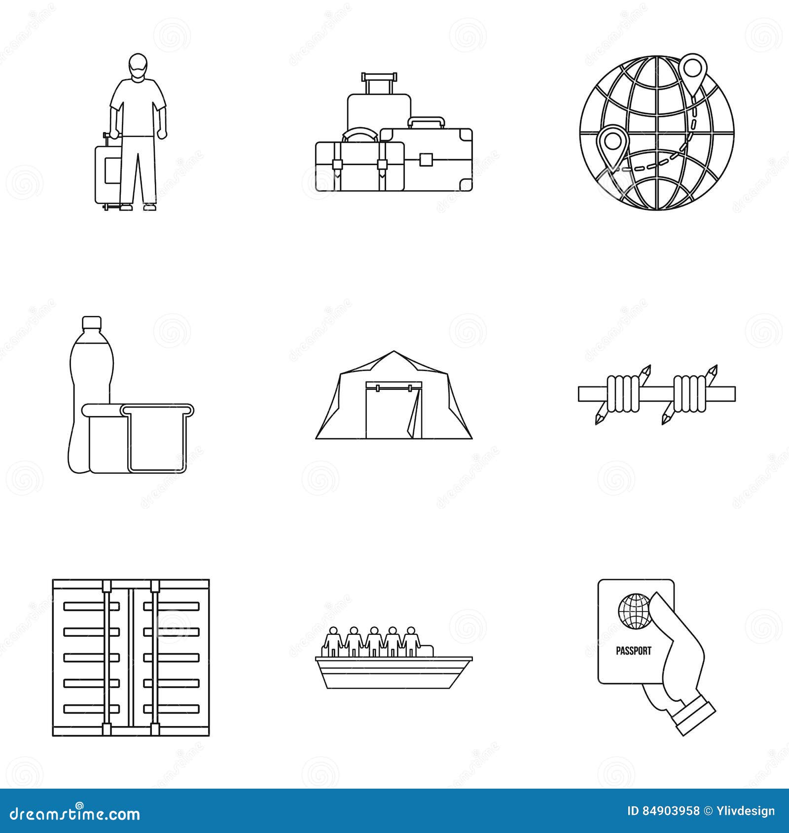 People Refugees Icons Set, Outline Style Stock Vector - Illustration of ...