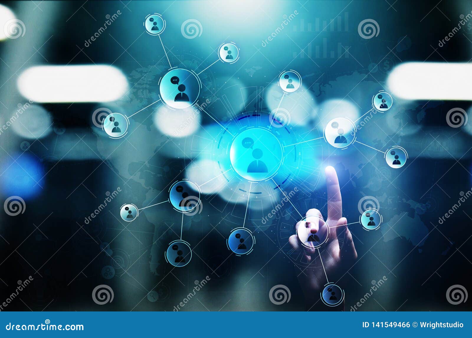 People Relations Network on Virtual Screen. Customer Communication and ...