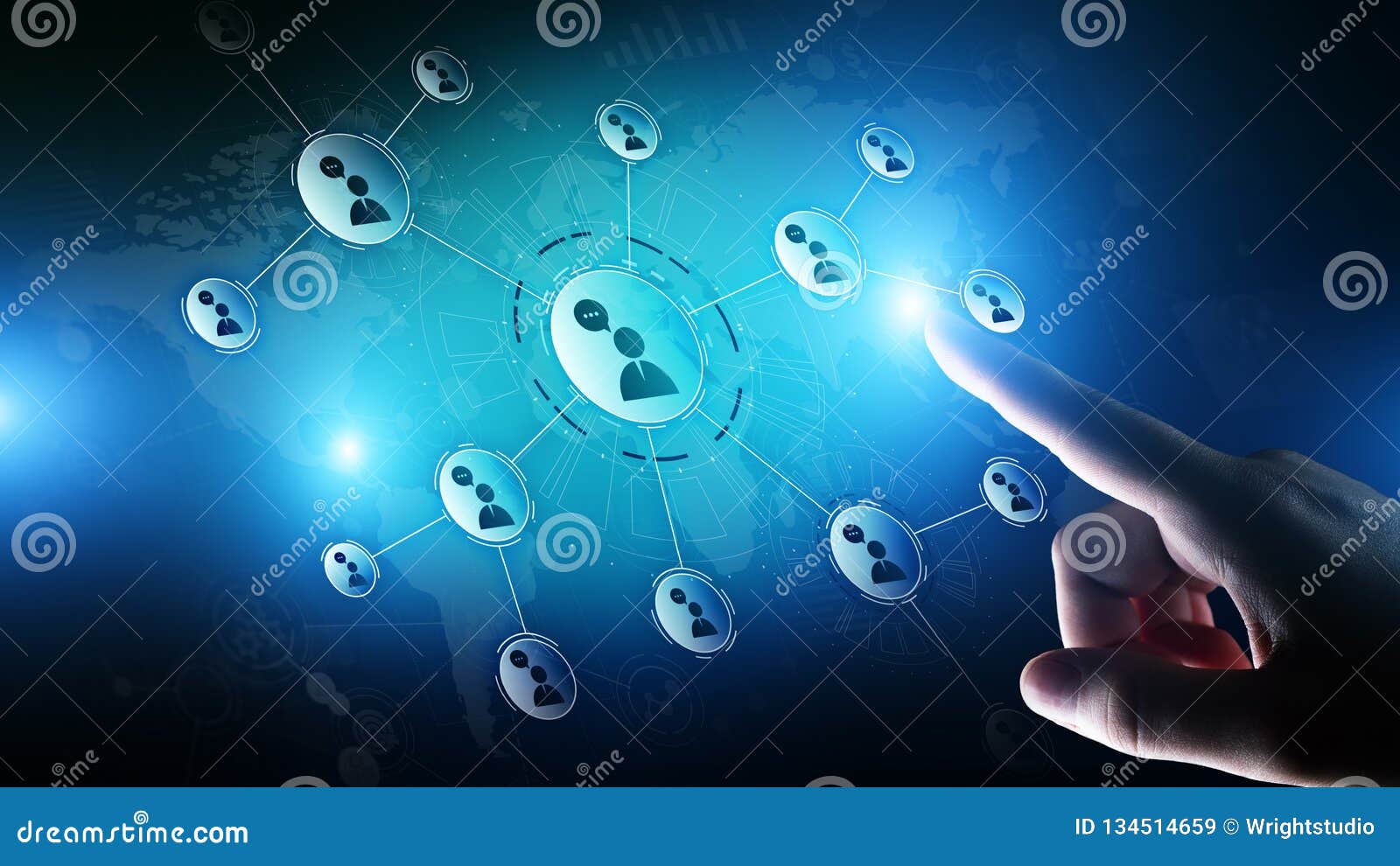 People Relations Network on Virtual Screen. Customer Communication and ...