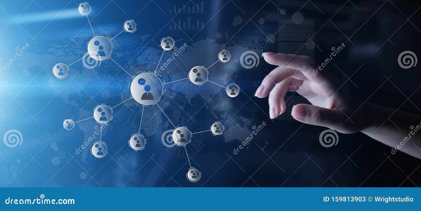 People Relations Network on Virtual Screen. Customer Communication and ...