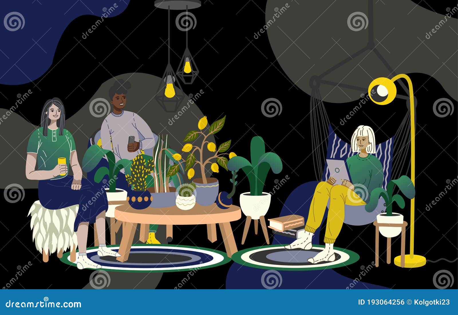 People Relax at Home. Vector Cartoon Flat Illustration. Stock Vector ...