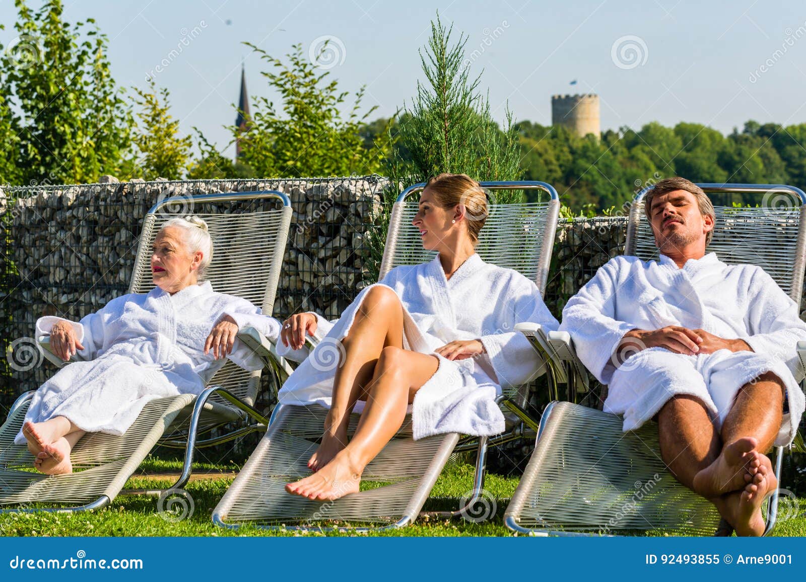 People Relaxing on Outdoor Rest Area of Sauna Stock Image - Image of ...