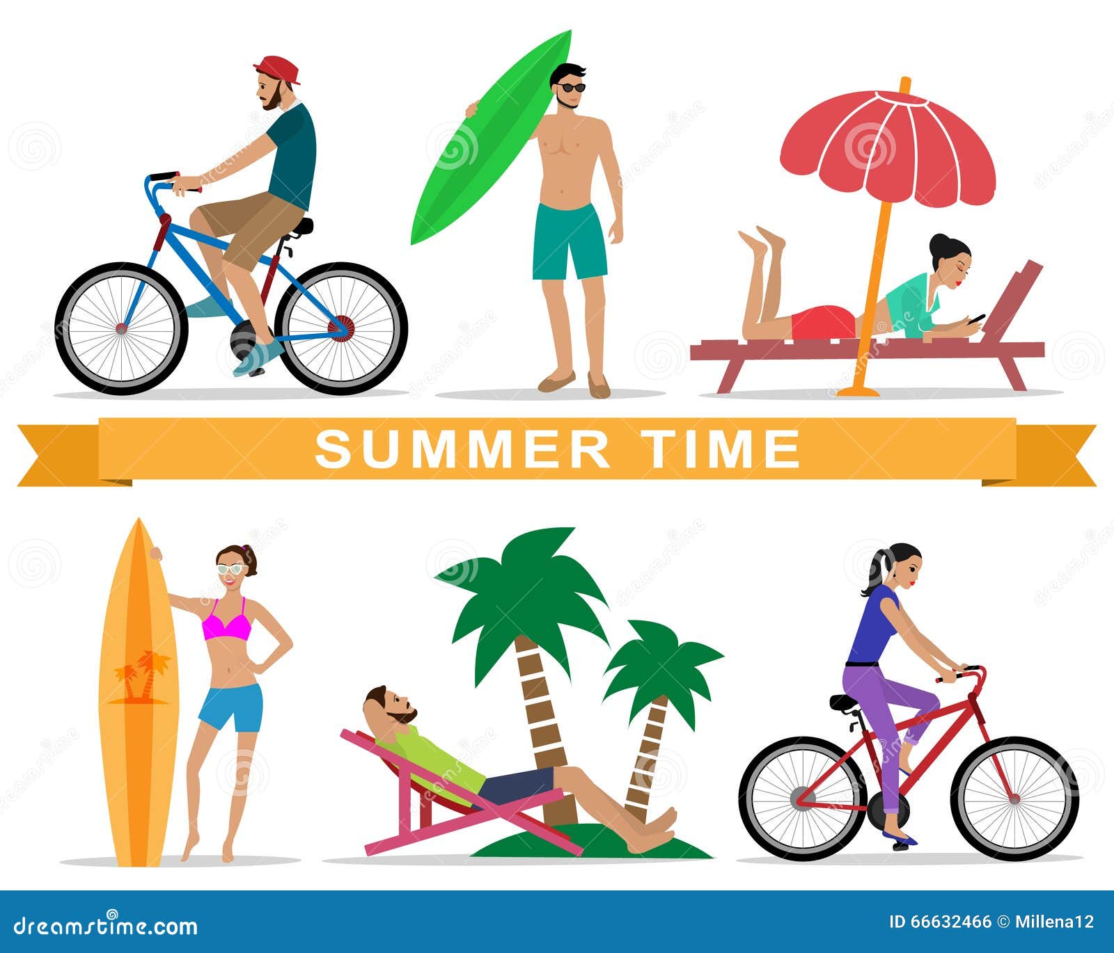 People Relaxing On Beach, Set Of Body Positive Cartoon Characters ...