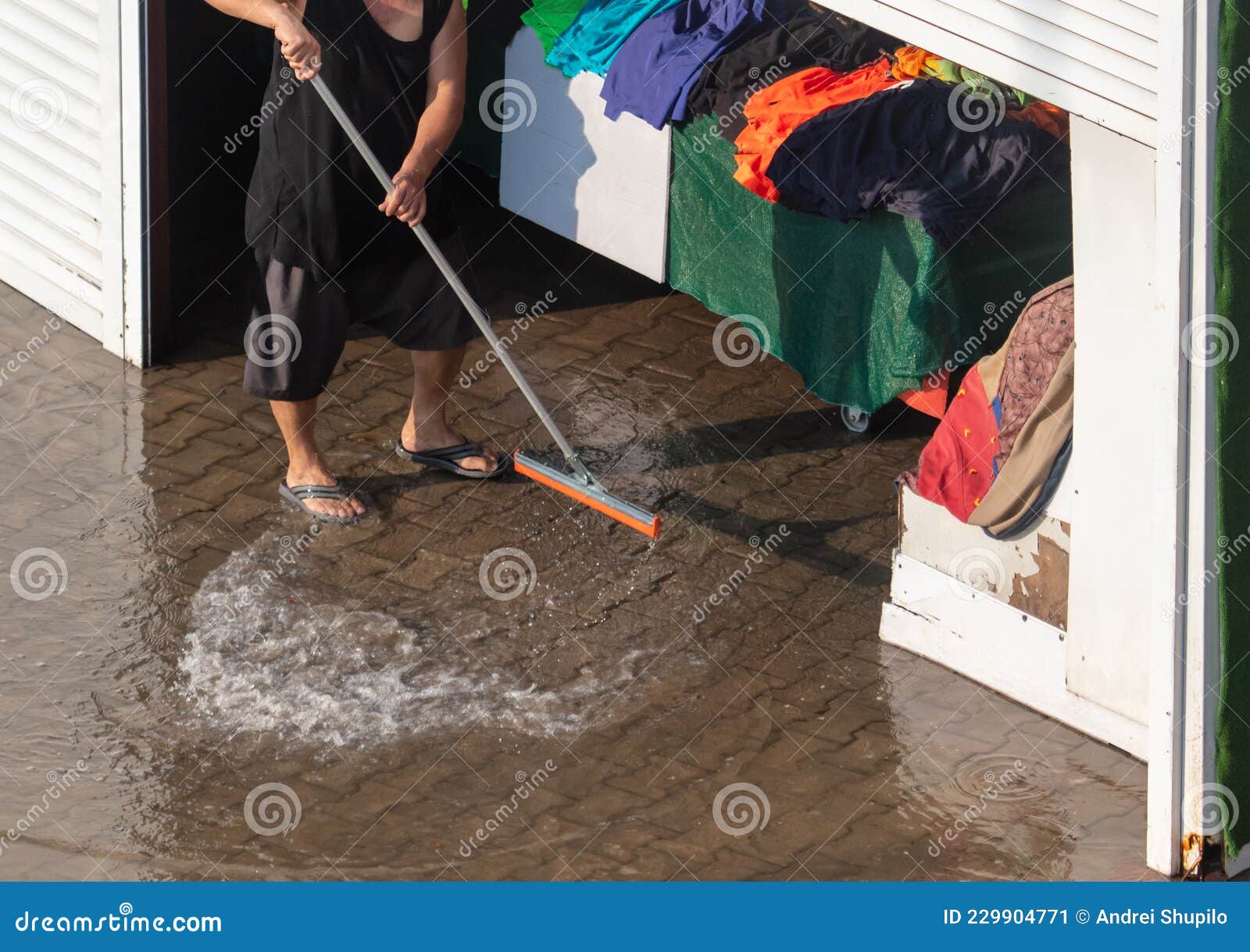 People Remove Water from the Street Stock Image - Image of stone, clean ...