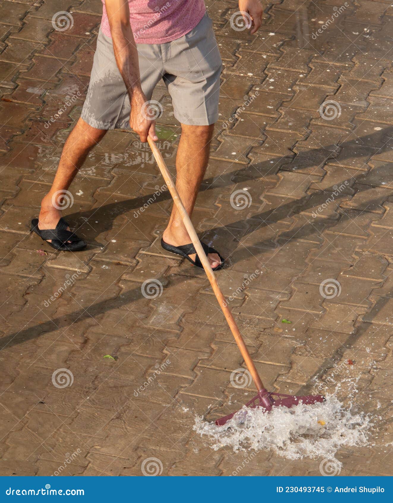 People Remove Water from the Street Stock Image - Image of pavement ...