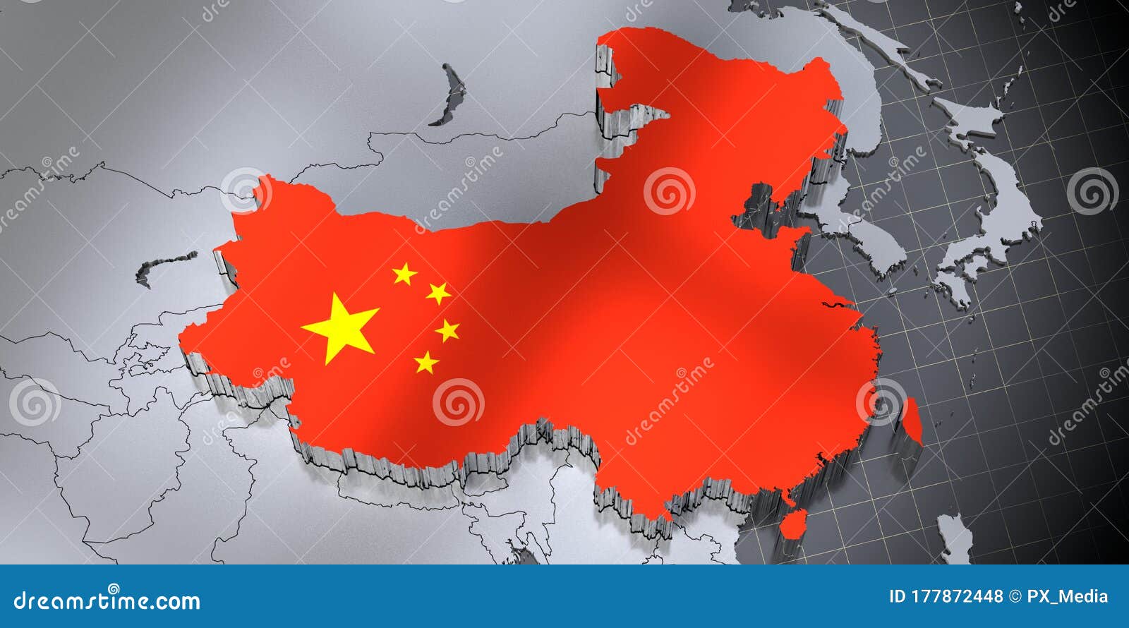 China Map In 3D. 3d Map With Borders Of Regions. Royalty-Free ...