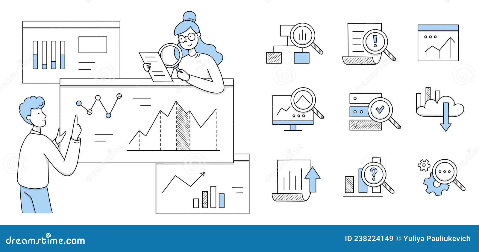 People Research Data Analytics, Doodle Icons Stock Vector ...