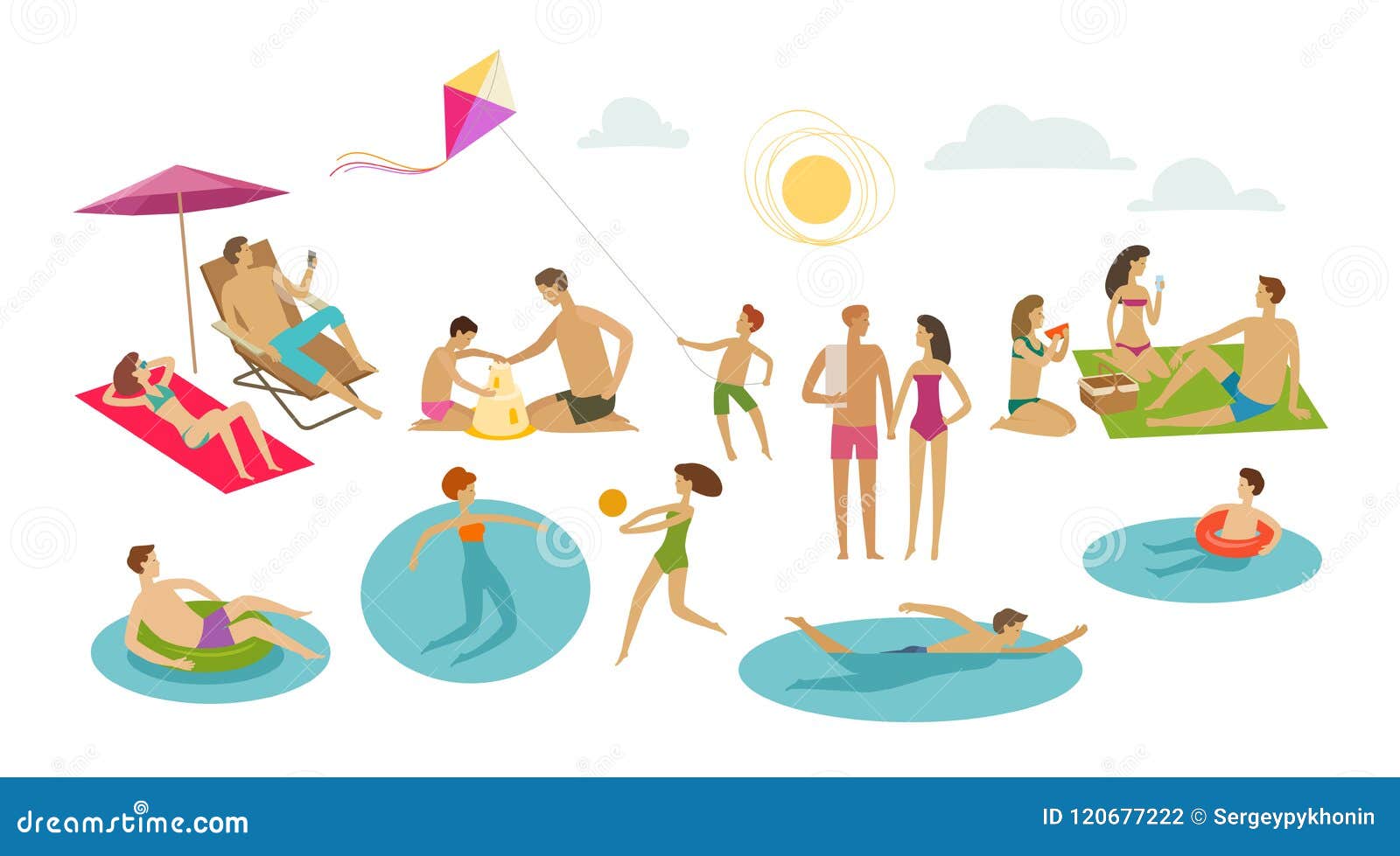 People Rest on Beach. Vacation, Summer Concept Stock Vector ... People Rest on Beach. Vacation, Summer Concept Stock Vector ...