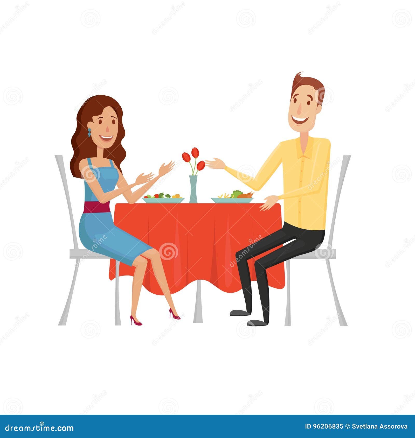 People in the Restaurant for Dinner. Flat and Cartoon Style.Vector ...