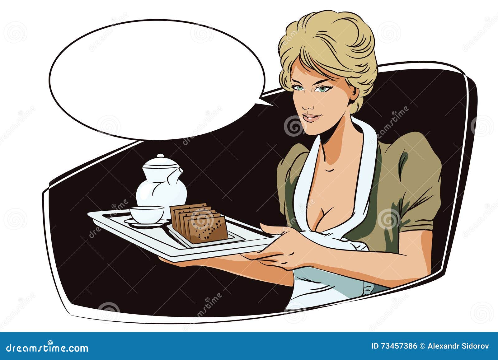 People In Retro Style Girl Waitress With Breakfast Stock Vector