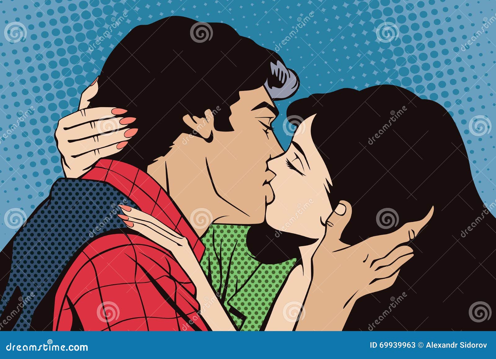 People In Retro Style Pop Art Kissing Couple Stock Vector
