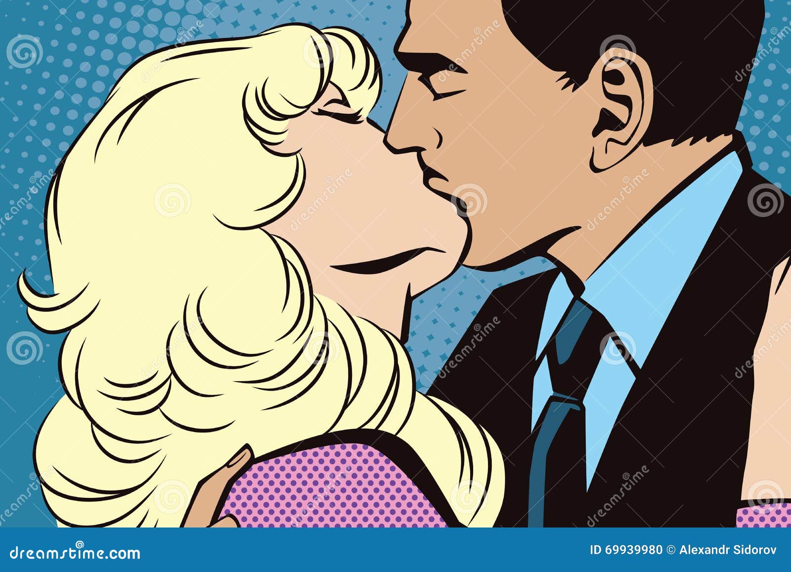 People In Retro Style Pop Art Kissing Couple Stock Vector