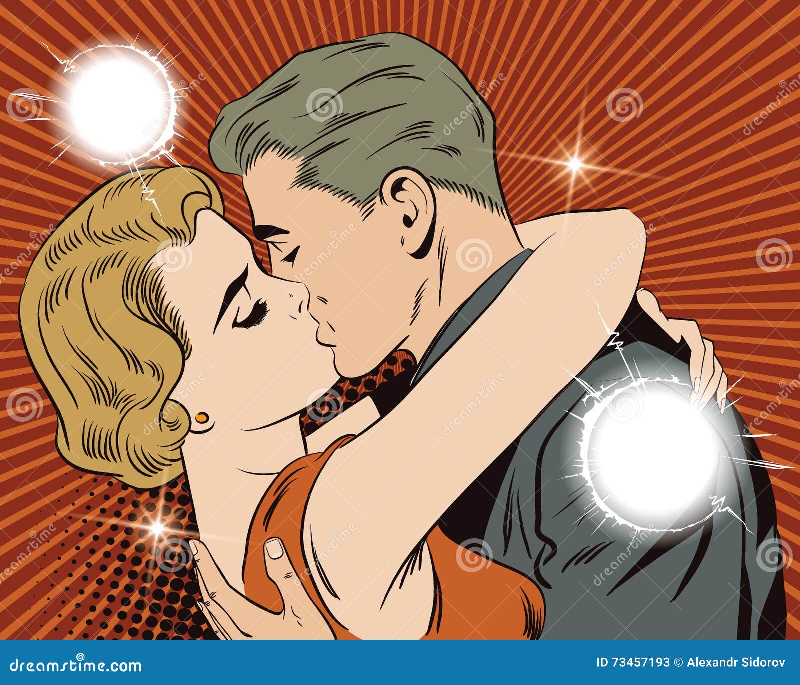 People In Retro Style Pop Art Loving Couple Stock Vector