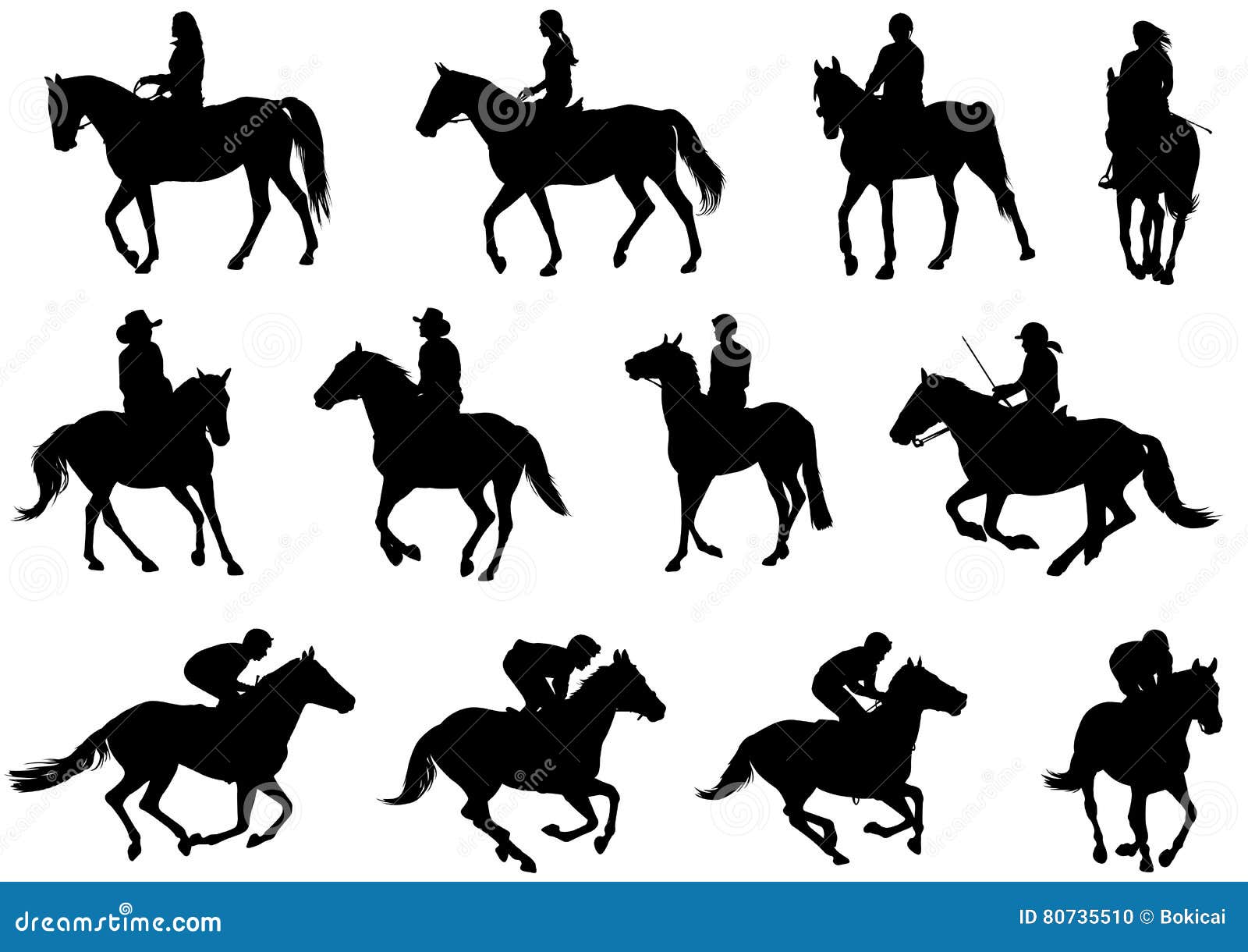 People Riding Horses Silhouettes Stock Vector - Illustration of icon ...