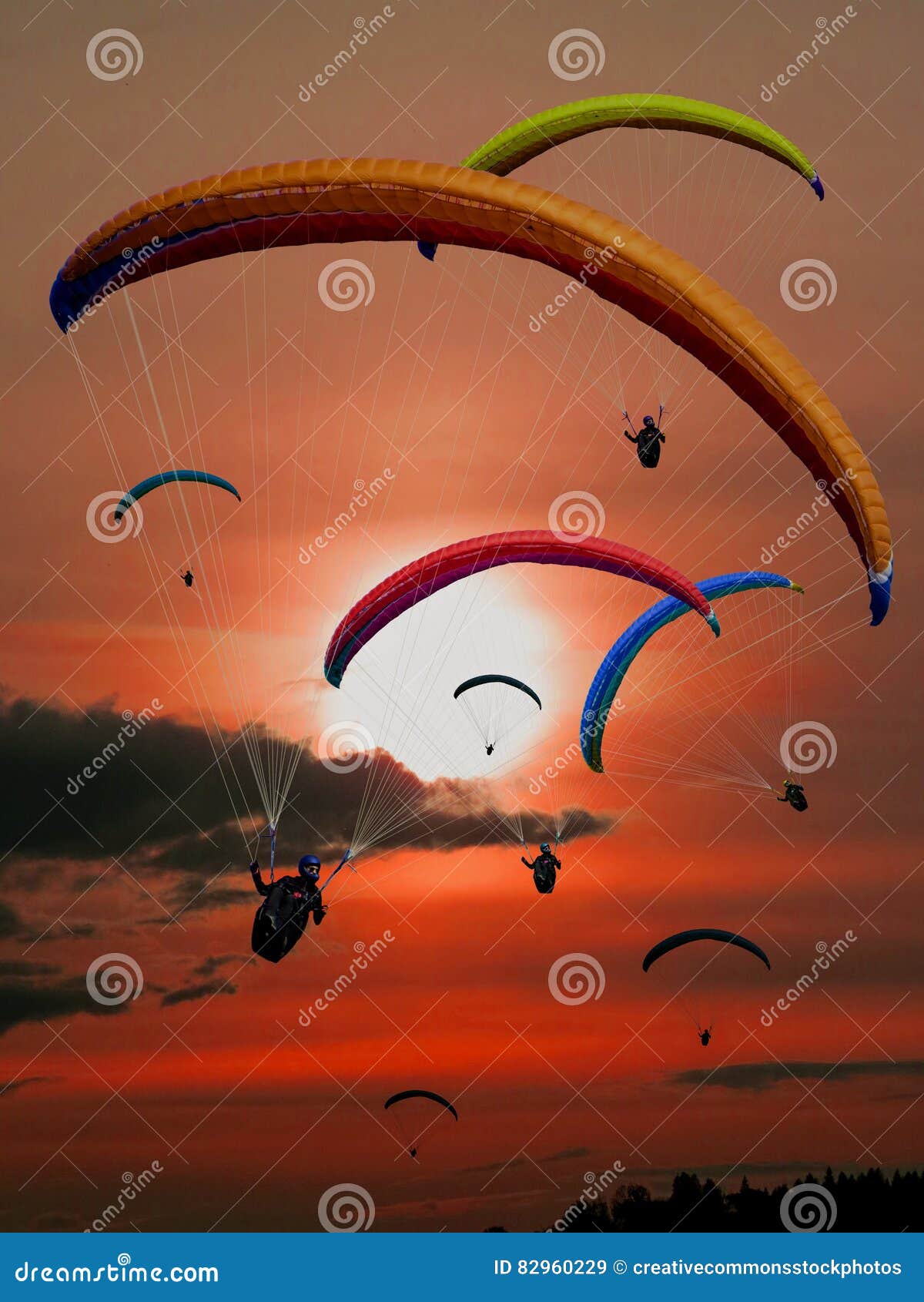 People Riding Parachutes During Sunset Picture. Image: 82960229