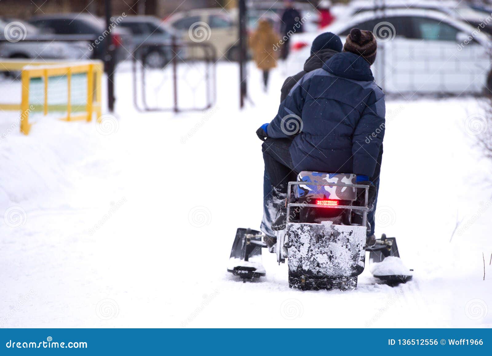 People Riding a Snowmobile, Rear View Stock Photo - Image of rear, ride ...