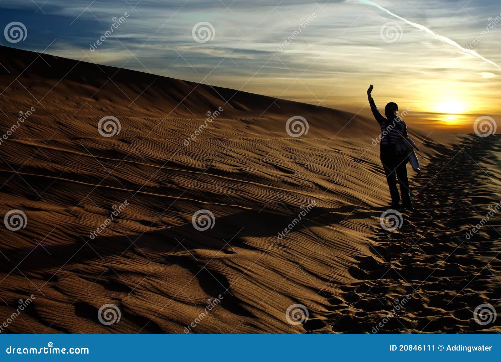 People Rising Arm in the Desert in the Evening Stock Image - Image of ...