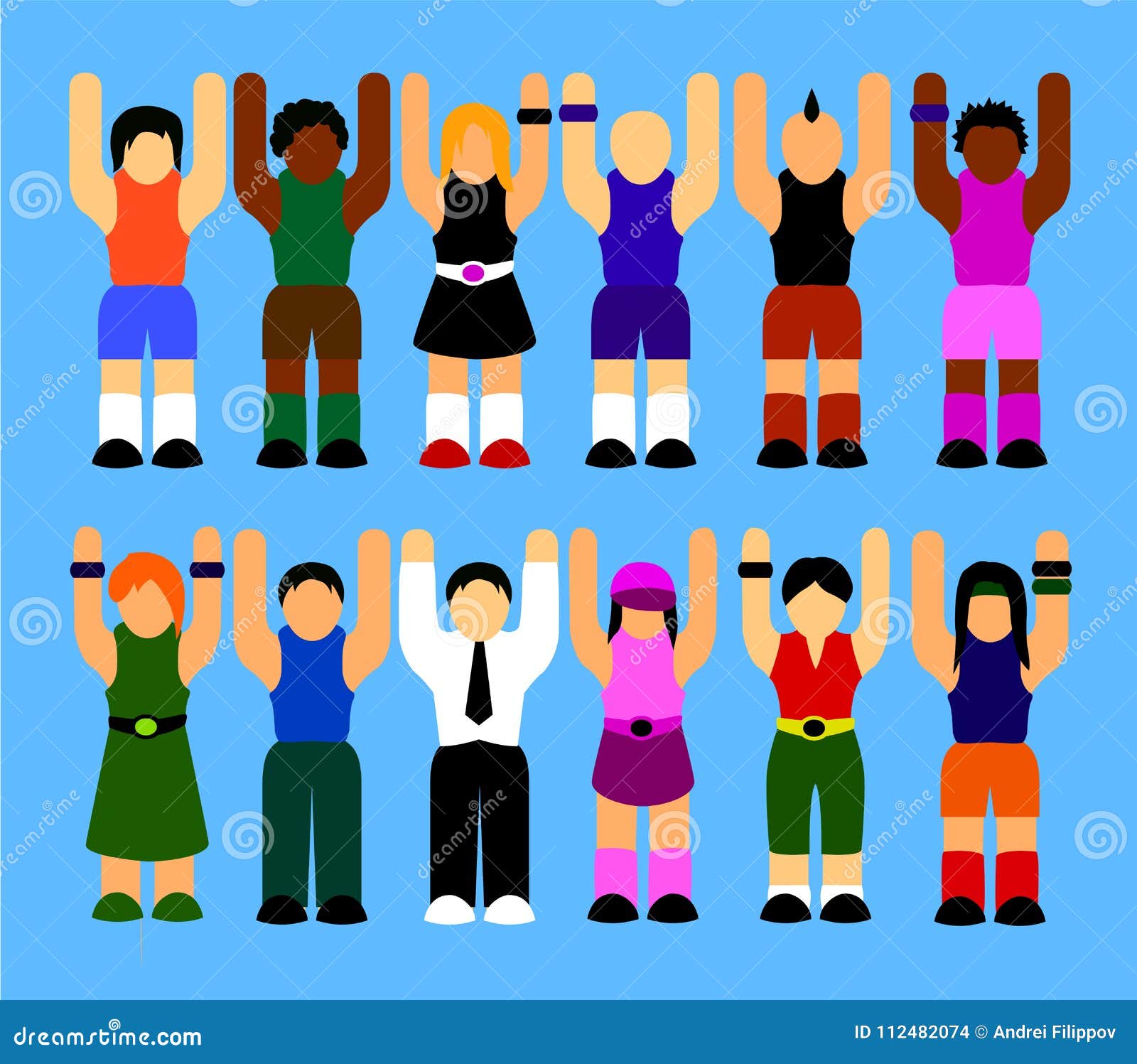 Men Rising Their Arms Holding Weapons Cartoon Vector | CartoonDealer ...