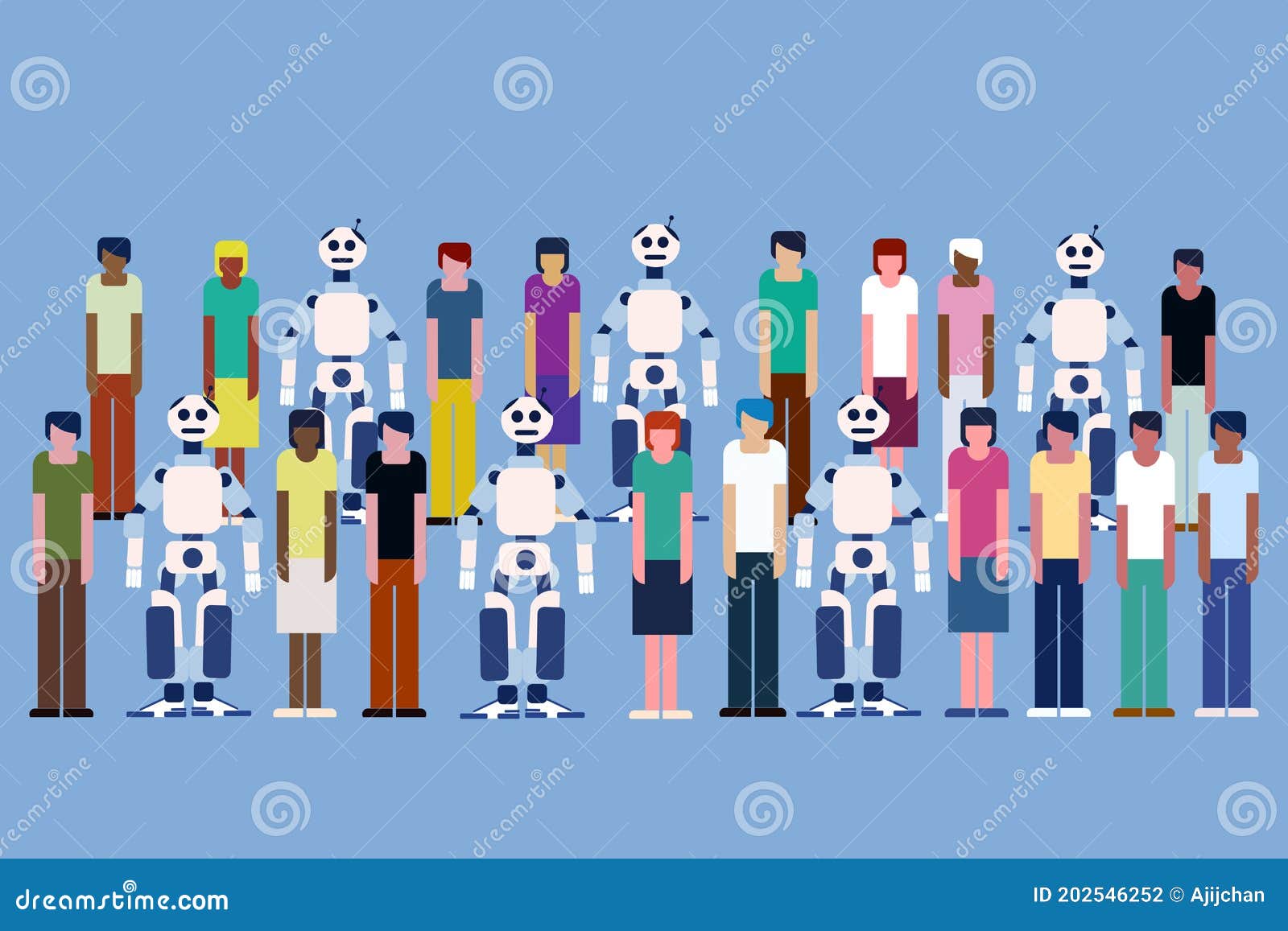 People and Robots are Standing Together Stock Vector - Illustration of ...