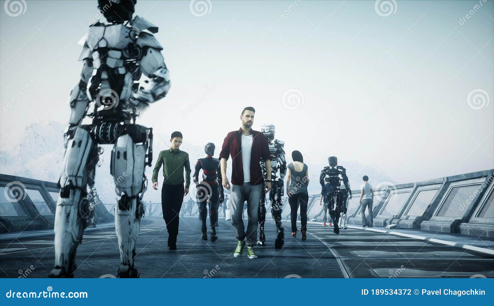 3d People In Sci Fi Tonnel. Traffic. Concept Of Future. Green Screen ...