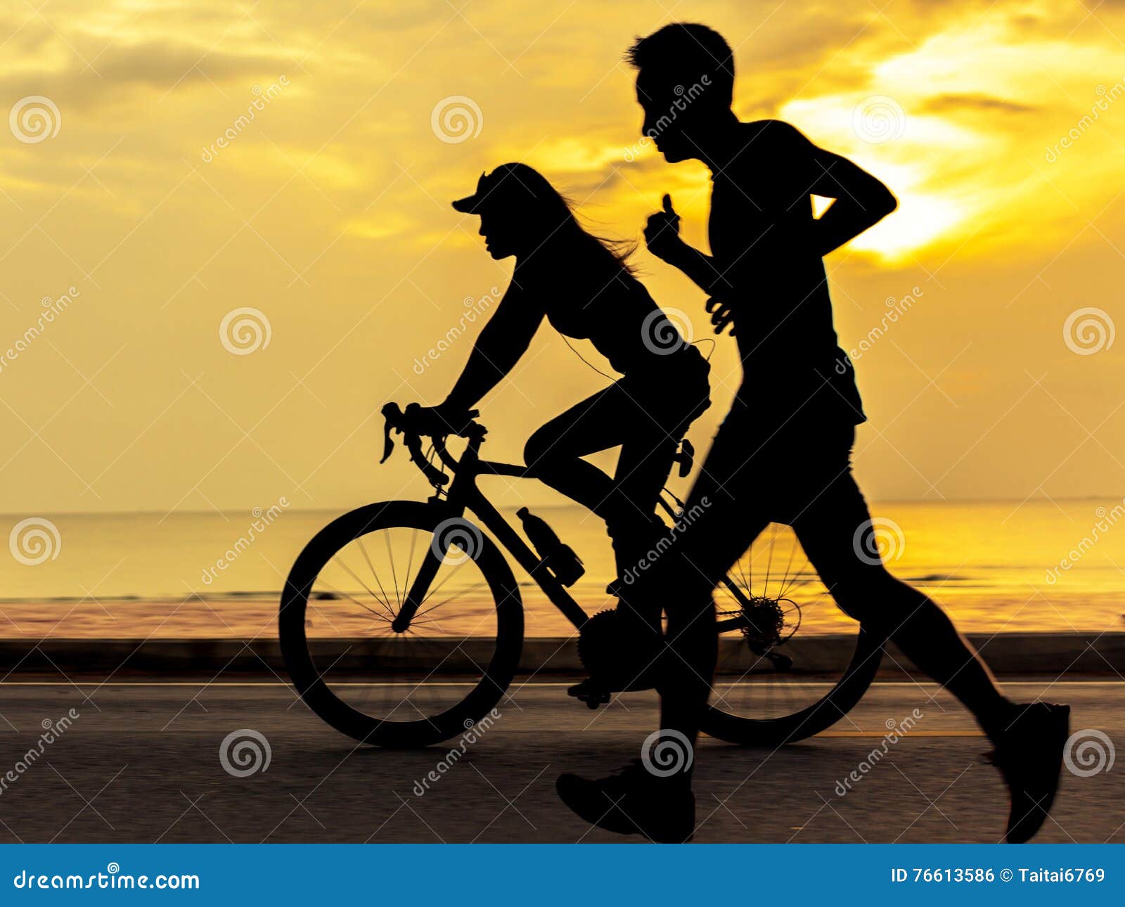 People Run and Cycling at Beach Stock Photo - Image of family, sunset ...