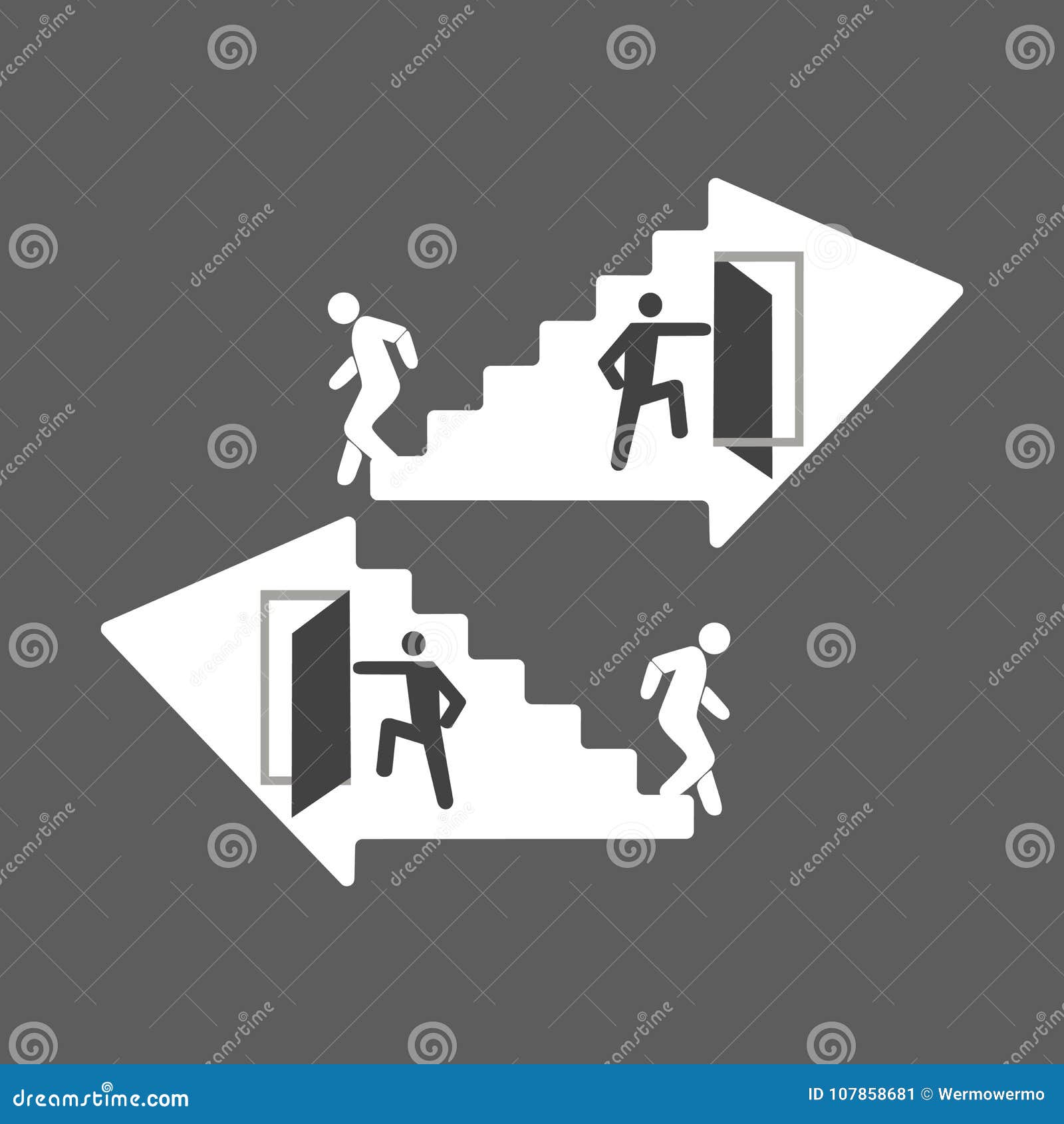 People Run Down the Stairs. Doors. Exit. Evacuation. Stock Vector ...