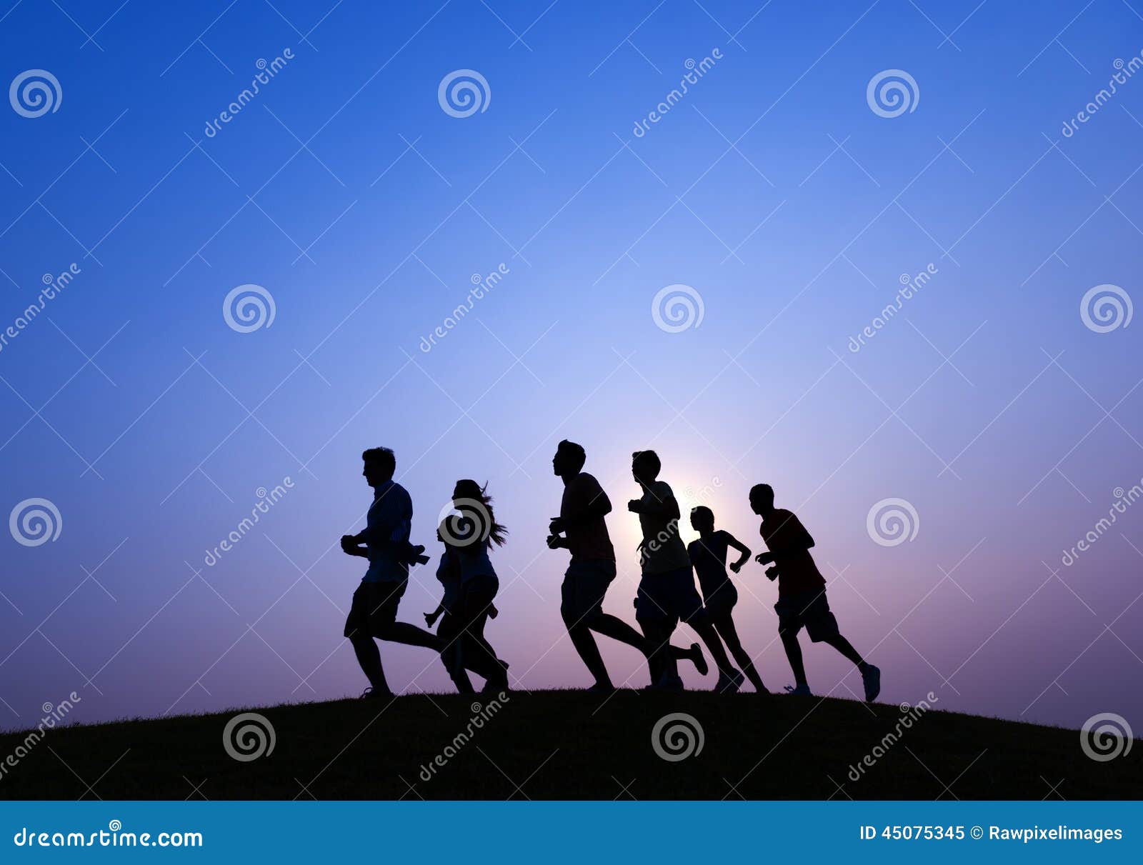 People Running at Blue Sunset Stock Image - Image of family ...