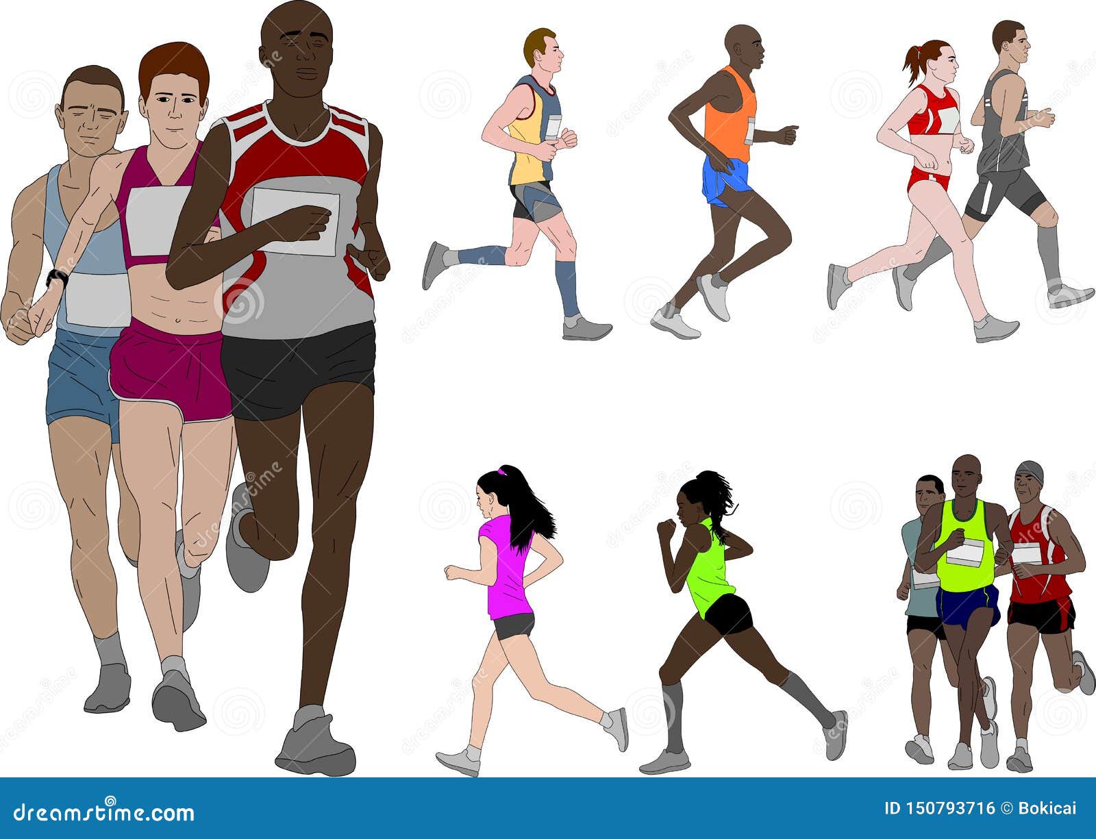 People Running, Detailed Color Illustration Stock Vector - Illustration ...