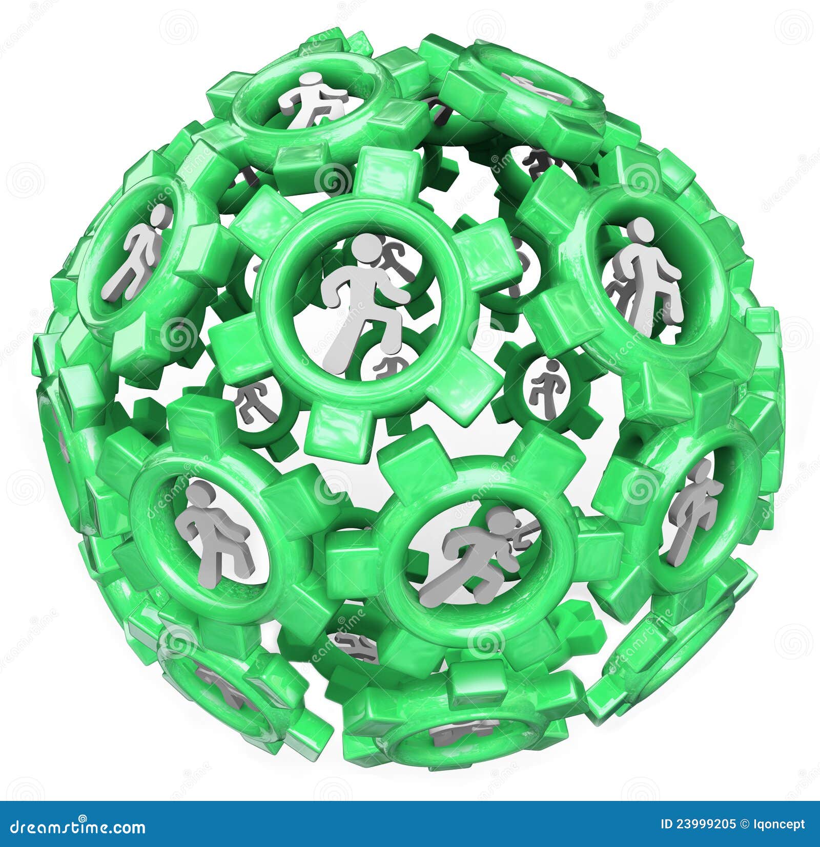 People Running in Gears Global Sphere of Teamwork Stock Illustration ...