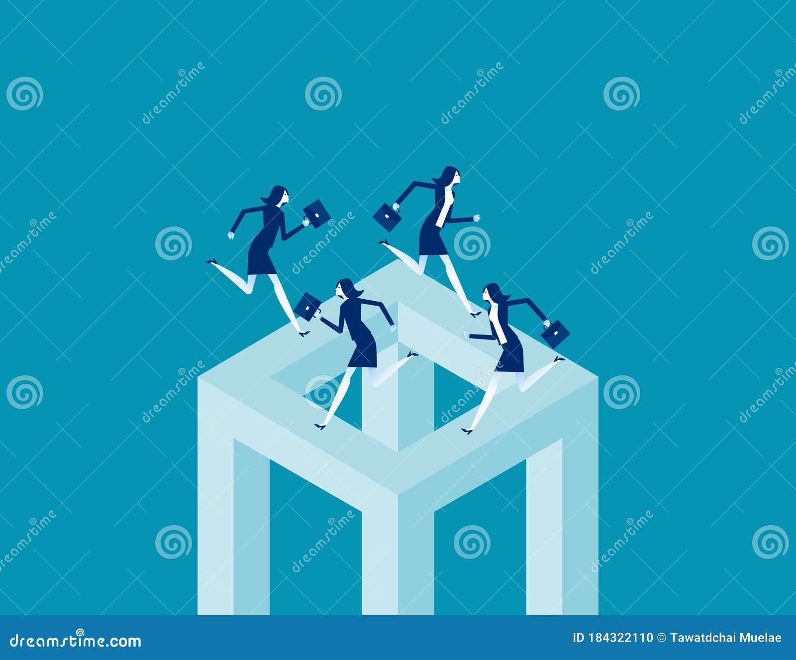 People Running on Geometric and Cube. Motivation Stock Vector ...