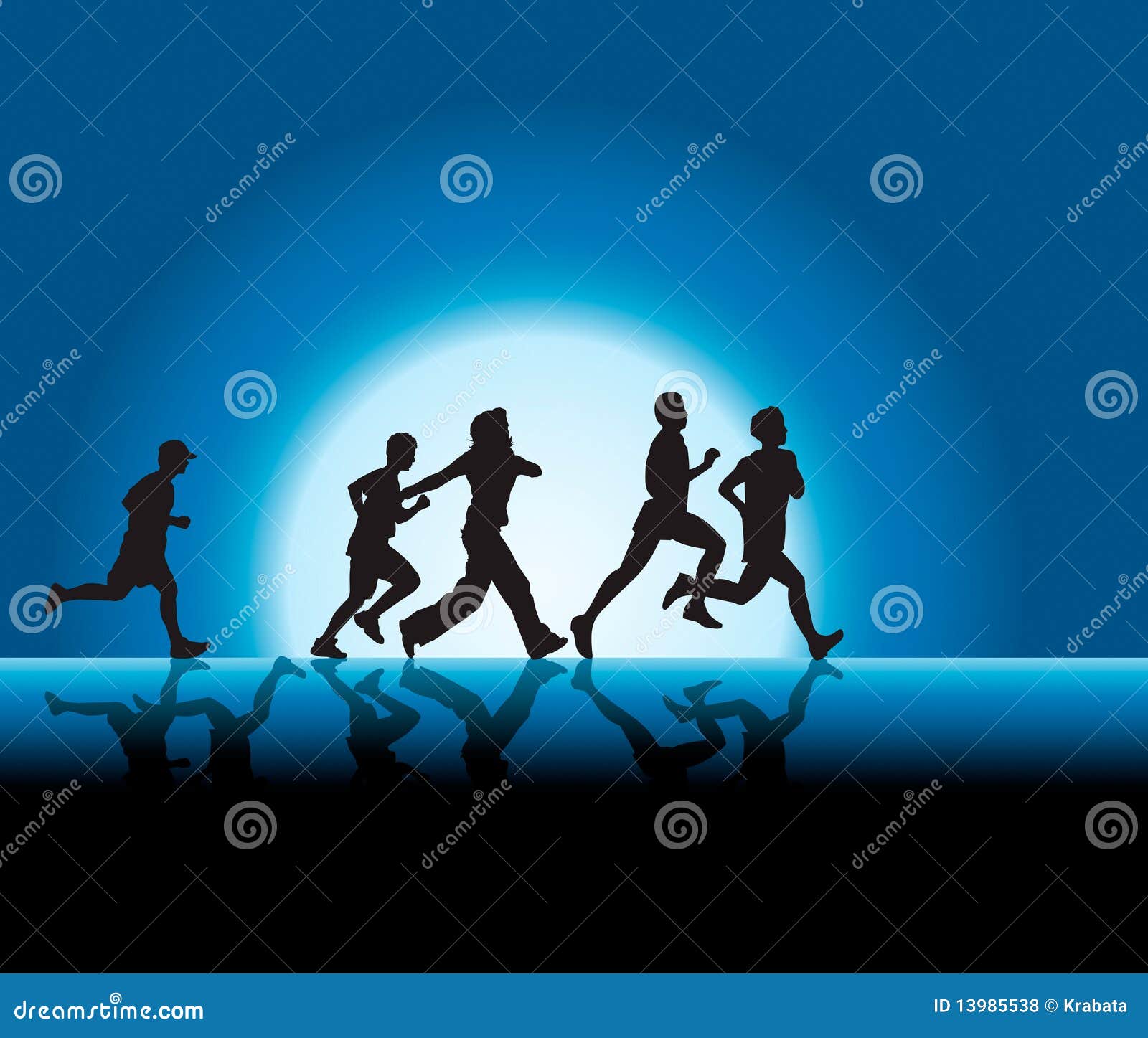 People Running in Moonlight Stock Vector - Illustration of athletic ...