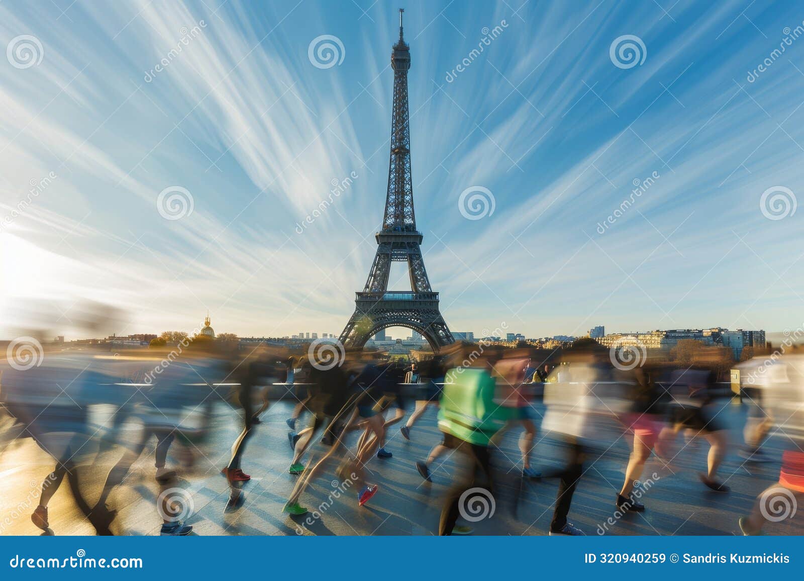 People Running in the Paris Marathon. Generative AI. Stock Illustration ...