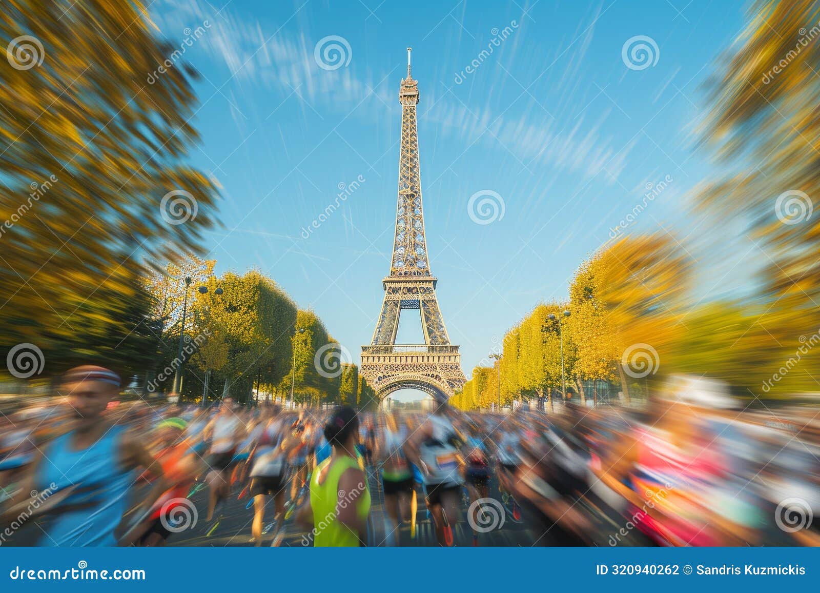 People Running in the Paris Marathon. Generative AI. Stock Illustration ...
